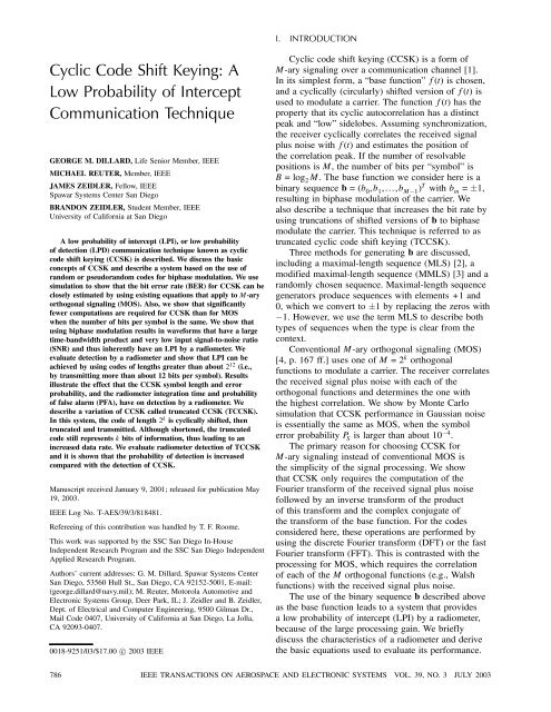 Cyclic Code Shift Keying A Low Probability of Intercept Communication ...