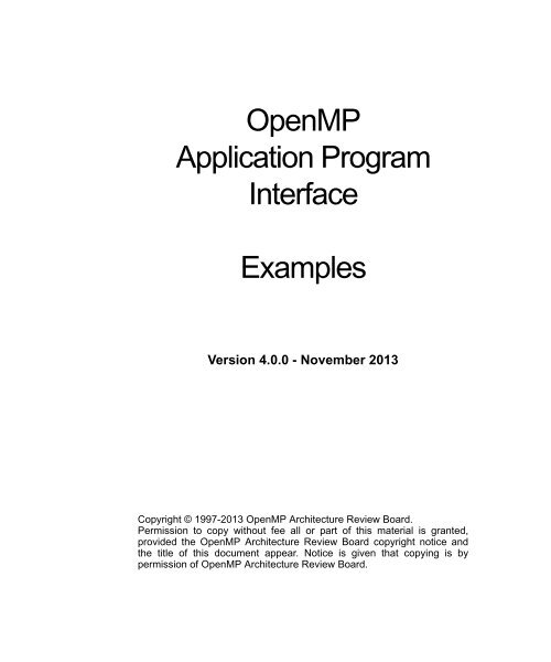 OpenMP Application Program Interface Examples OpenMP Application Program Interface Examples