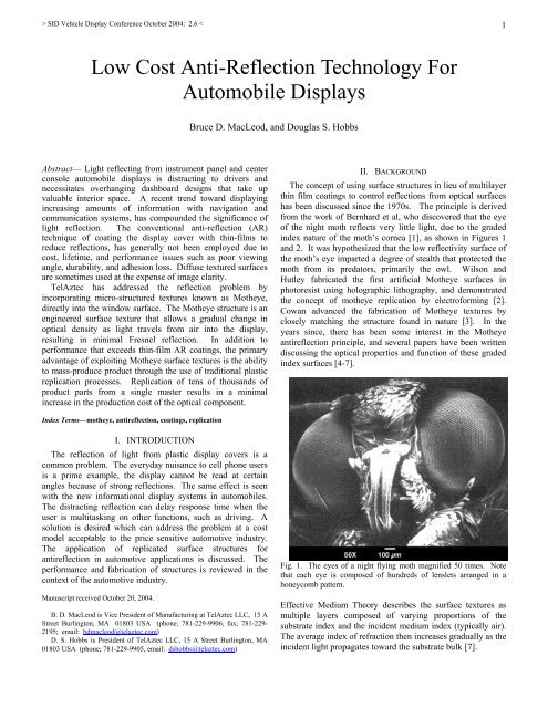 Low Cost Anti-Reflection Technology For Automobile Displays