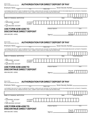 Authorization for Direct Deposit of Pay Electronic Pay Payroll Card