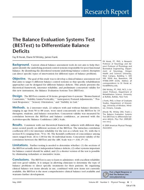 The Balance Evaluation Systems Test