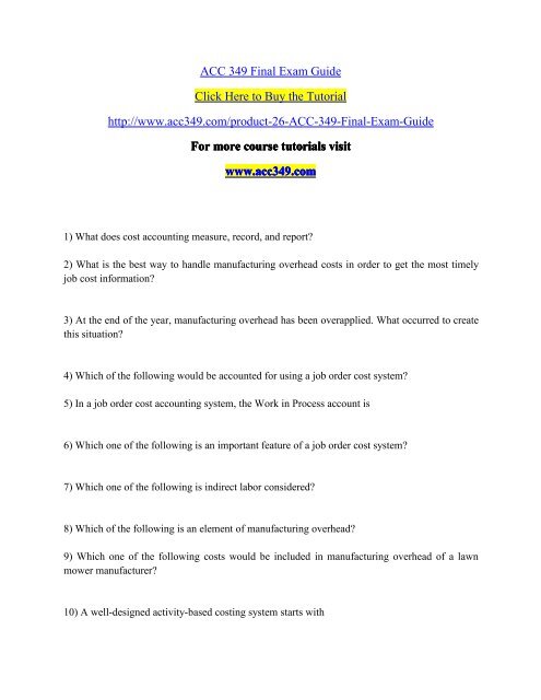 ACC 349 Final Exam Guide/ acc349dotcom