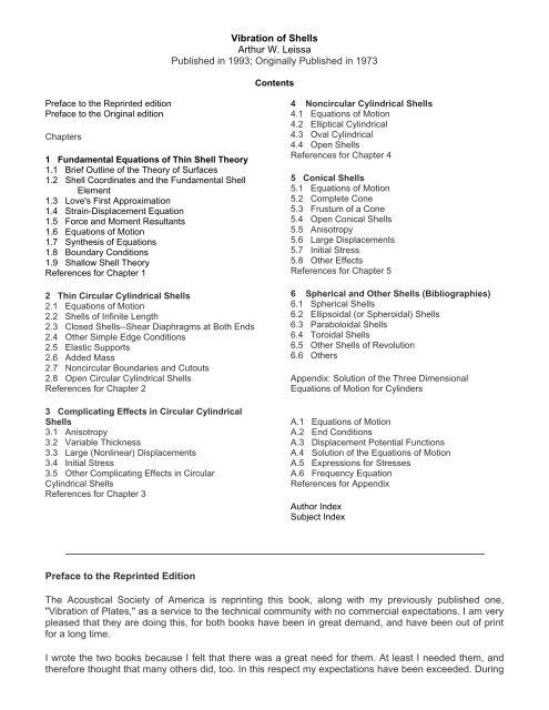 Vibration of Shells Arthur W. Leissa Published in 1993; Originally ...