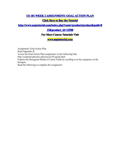 US 101 WEEK 2 ASSIGNMENT GOAL ACTION PLAN