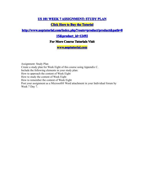 US 101 WEEK 7 ASSIGNMENT STUDY PLAN