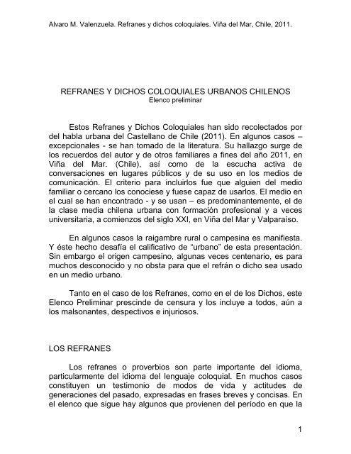 1 REFRANES Y DICHOS COLOQUIALES URBANOS CHILENOS ...
