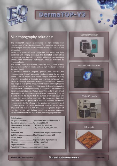DermaTOP sensor DermaTOP in situation Visio-3D bench 3D results