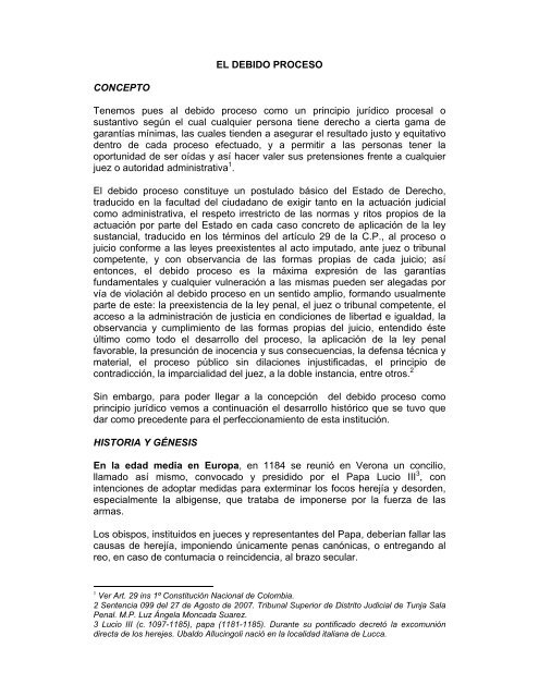 EL DEBIDO PROCESO CONCEPTO Tenemos pues al debido ...