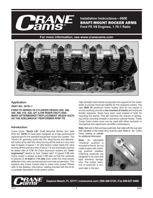 Shaft - Mount Rocker Arms for Ford FE V8 Engines - Crane Cams