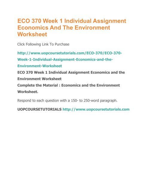 ECO 370 Week 1 Individual Assignment Economics And The Environment ...