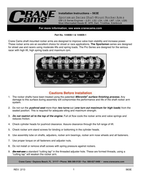 Sportsman Series Shaft-Mount Rocker Arms GM LS ... - Crane Cams