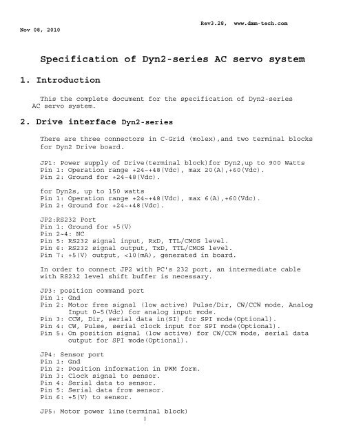 Specification of Dyn2-series AC servo system