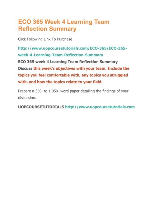 ECO 365 Week 4 Learning Team Reflection Summary.pdf