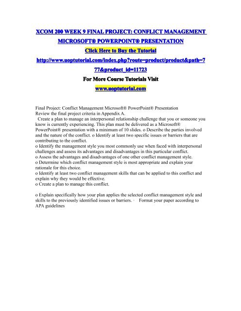 XCOM 200 WEEK 9 FINAL PROJECT CONFLICT MANAGEMENT MICROSOFT® POWERPOINT ...