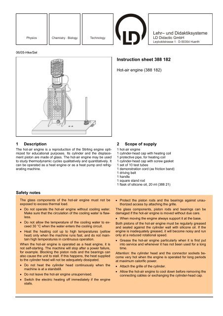 Instruction sheet 388 182 - LD DIDACTIC