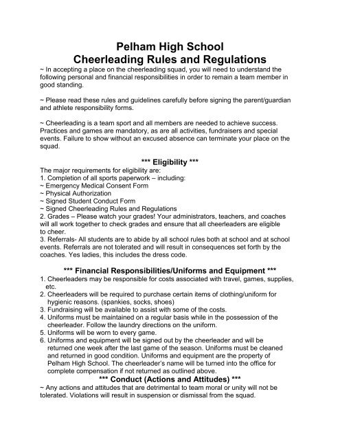 PHS Cheerleading Rules and Regulations - Pelham City Schools
