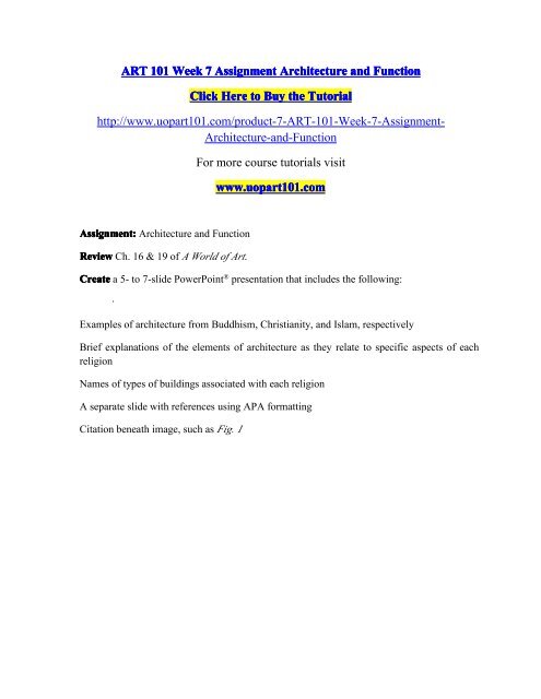 Art 101 Week 7 Assignment Architecture And Function Uopart101dotcom