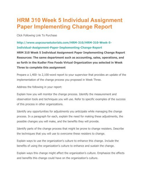 HRM 310 Week 5 Individual Assignment Paper Implementing Change Report.pdf