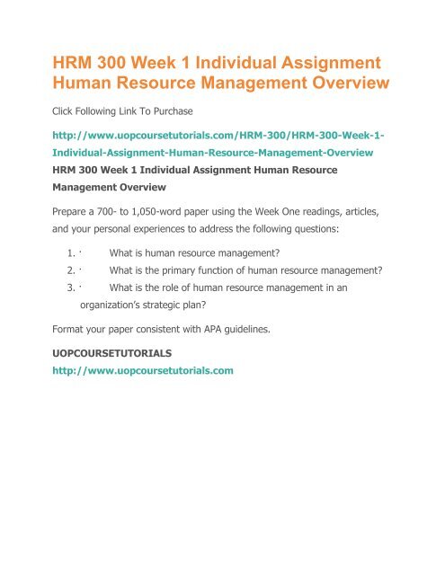 HRM 300 Week 1 Individual Assignment Human Resource Management Overview.pdf
