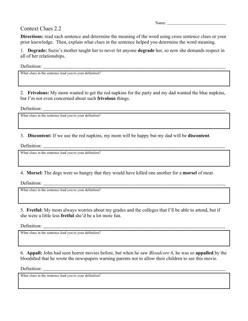 Context Clues 2.2 - ereadingworksheets