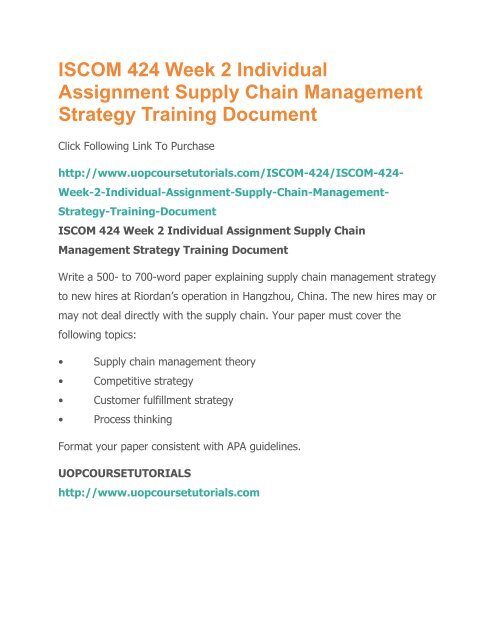 ISCOM 424 Week 2 Individual Assignment Supply Chain Management Strategy ...