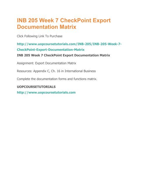 INB 205 Week 7 CheckPoint Export Documentation Matrix.pdf