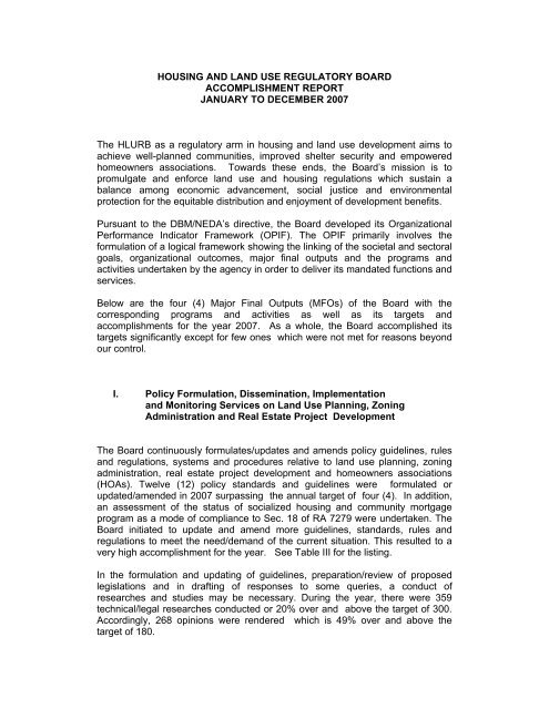 HOUSING AND LAND USE REGULATORY BOARD ... - HLURB