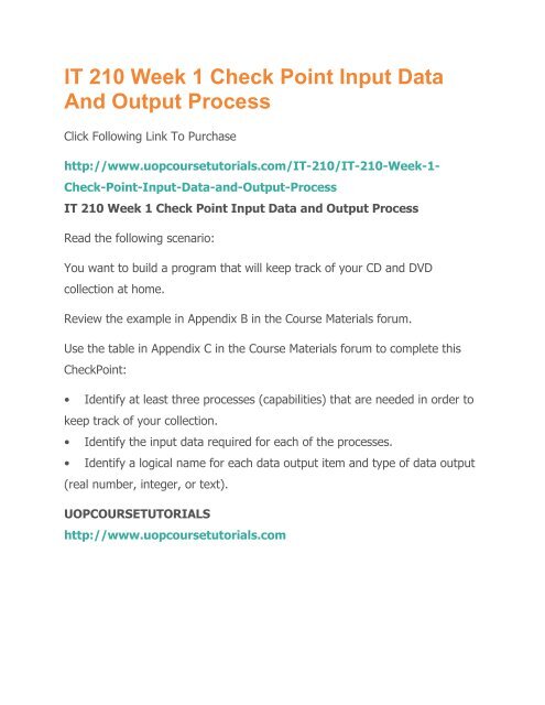 IT 210 Week 1 Check Point Input Data And Output Process.pdf