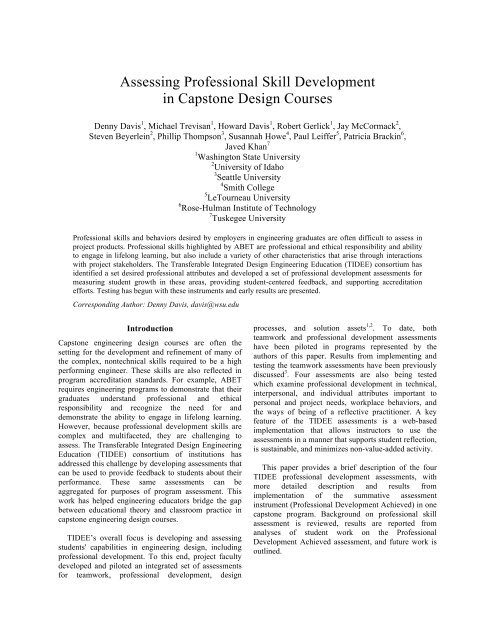 Assessing Professional Skill Development In Capstone Design Courses