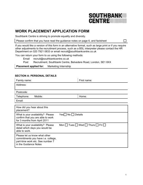 WORK PLACEMENT APPLICATION FORM