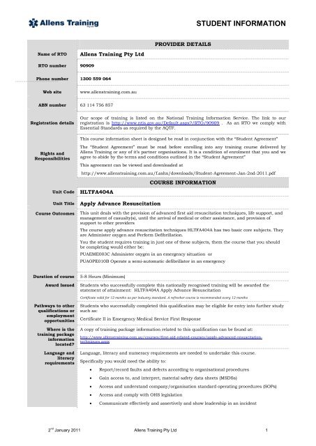 Delivery and assessment strategy outline - Allens Training