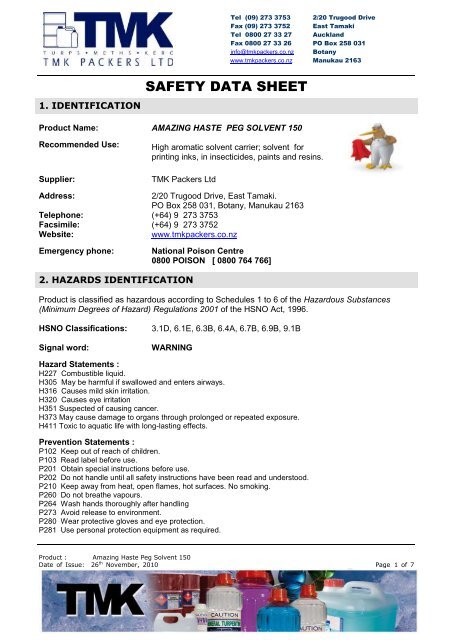 MSDS R150, A150, Solvent 150, Peg Solvent 150 - TMK Packers