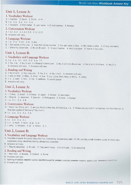World Link Inn o Workbook Answer Key Seven Idiomas World Link Inn o Workbook Answer Key Seven Idiomas