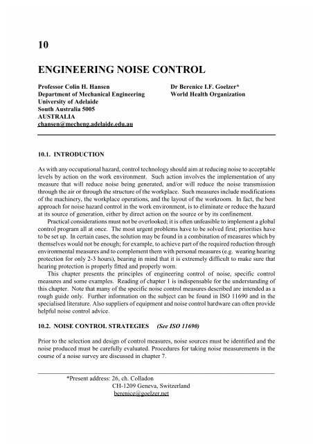 10 ENGINEERING NOISE CONTROL - World Health Organization