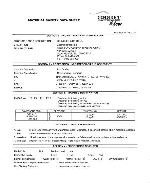 Cosmetic Iron Oxide Red MSDS - Coastal Scents