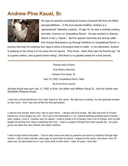 Andrew Pine Kauai, Sr.