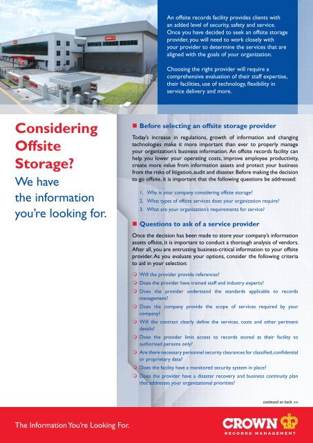 Considering Offsite Storage? - Crown Records Management