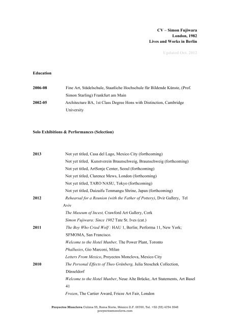 CV – Simon Fujiwara London, 1982 Lives and Works in Berlin ...