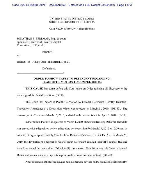 Order To Show Cause to Defendant Regarding Plaintiff's Motion to ...