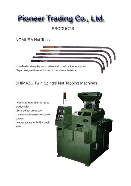 SHIMAZU Twin Spindle Nut Tapping Machines ... - Ptcjp.com