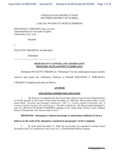 Defendant's Answer & Affirmative Defenses - Creative Capital ...