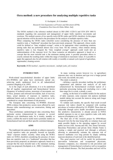 Ocra method a new procedure for analysing multiple repetitive tasks