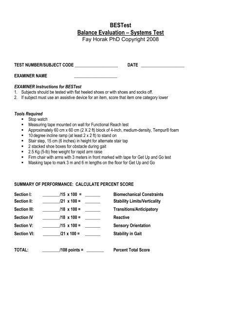BESTest Balance Evaluation – Systems Test