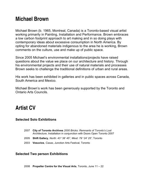Artist CV - Michael Brown