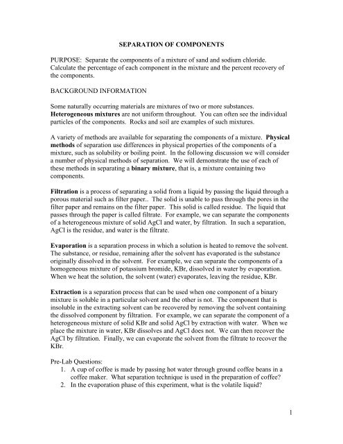 1 SEPARATION OF COMPONENTS PURPOSE: Separate ... - Library