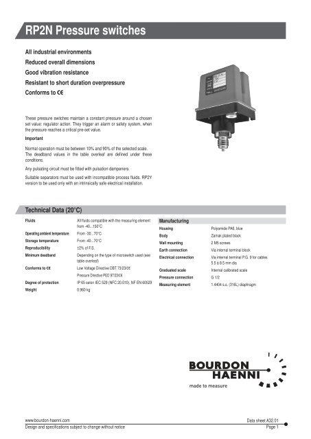 RP2N Pressure switches