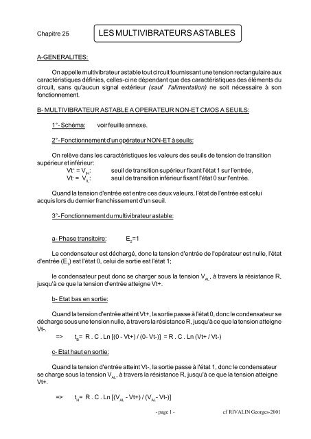 LES MULTIVIBRATEURS ASTABLES