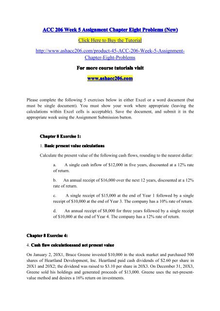 ACC 206 Week 5 Assignment Chapter Eight Problems (New)/ ashacc206dotcom