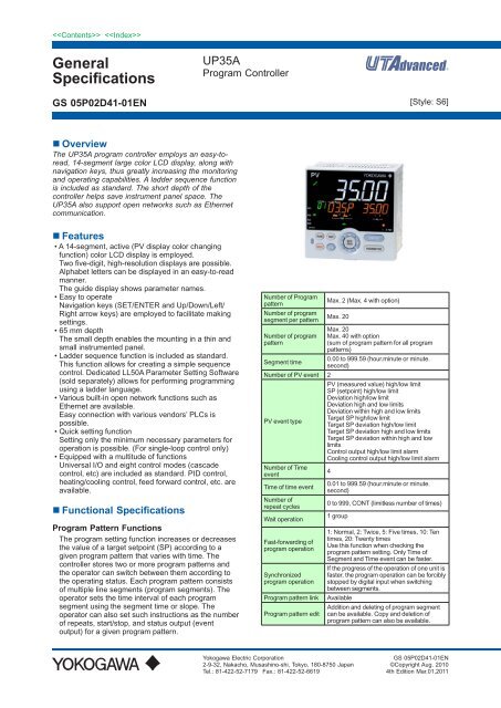 Yokogawa UP35A Indicating Controller Datasheet PDF - Instrumart