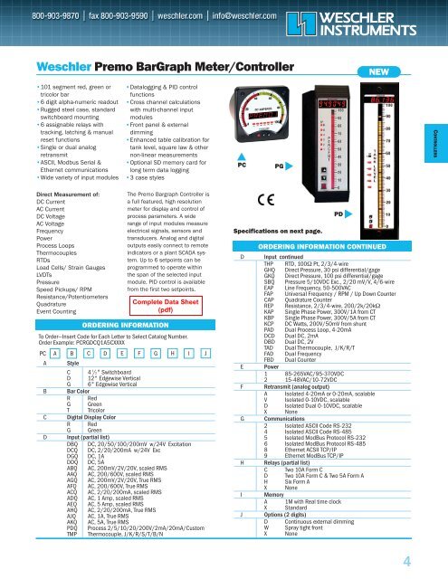 Weschler Premo BarGraph Meter/Controller - Weschler Instruments